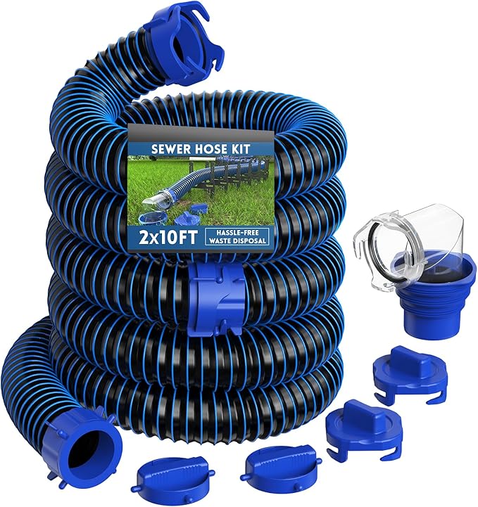 20ft Modular RV Sewer Hose Kit | 2x10ft Attachable Hoses with Clear ...
