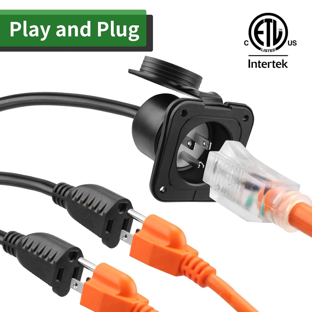 RVGUARD 15 Amp 125V AC Power Inlet Port Plug | Dual 18" Extension Cord ...