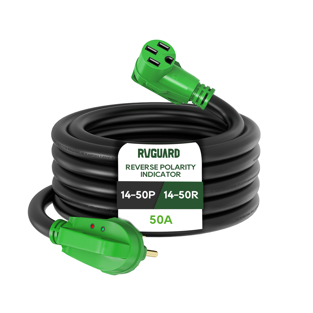 RVGUARD 50 Amp 25 Foot RV/EV Extension Cord with Reverse Polarity Ind
