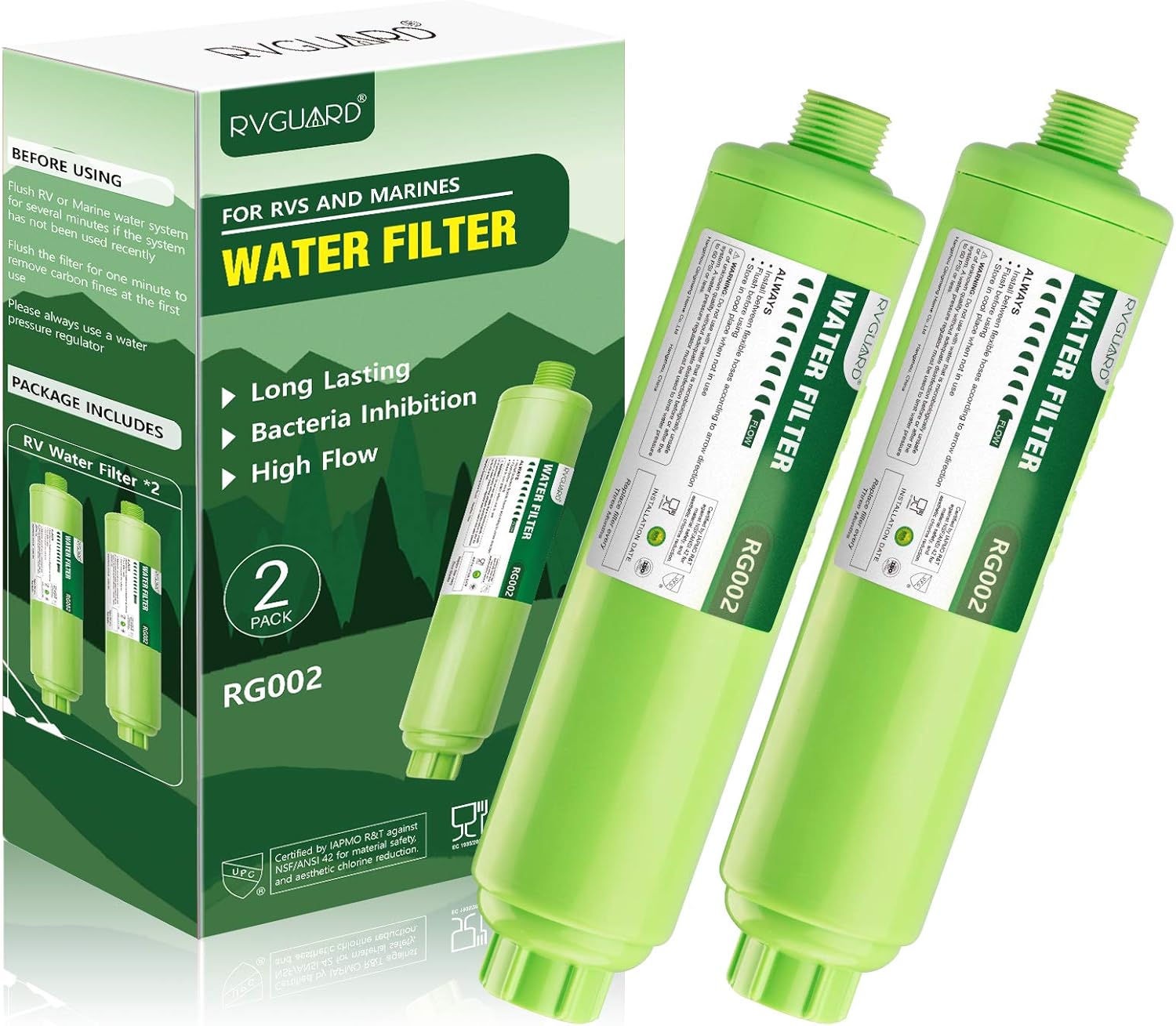 RVGUARD Inline Water Filter 2 Pack | Camper & RV Water Filter System